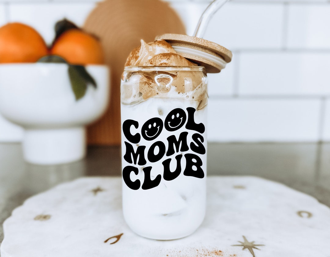 Cool Moms Club Glass Cup, Libbey Glass Cup Cool Mom, Iced Coffee Glass ...