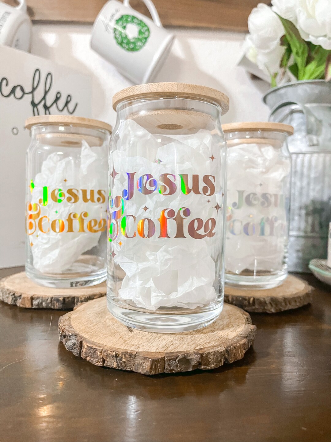 Jesus and Coffee Cup, Faith Coffee Cup Glass, Iced Coffee Cup Glass ...