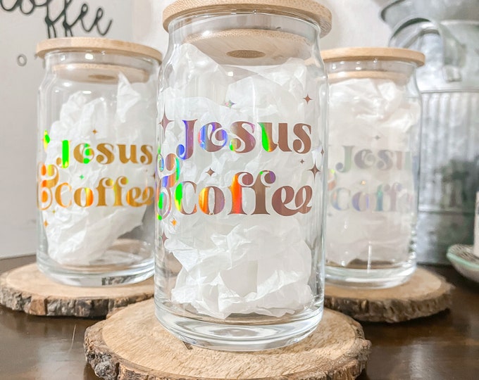 Jesus and Coffee Cup, Faith Coffee Cup Glass, Iced Coffee Cup Glass ...