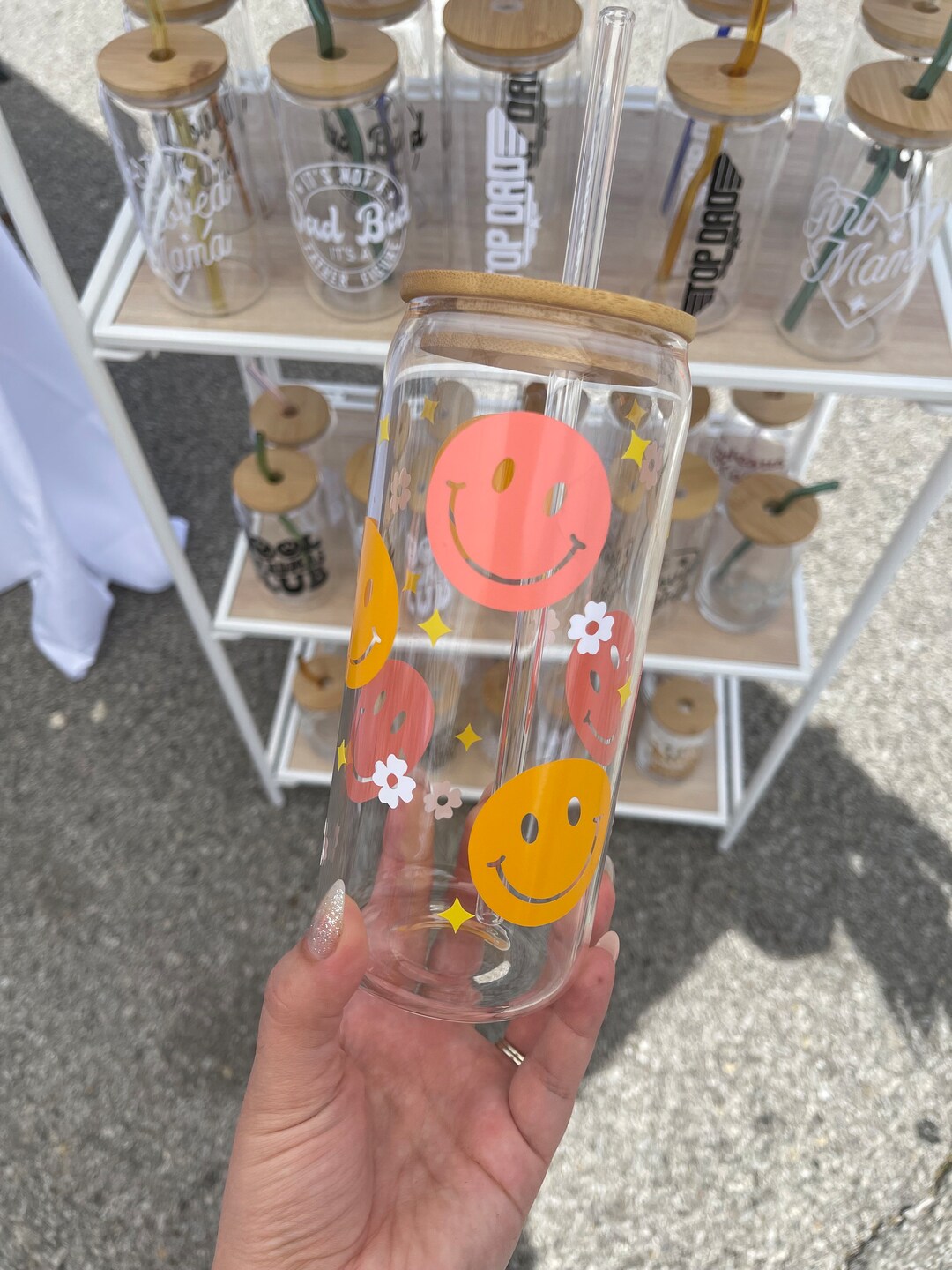 Groovy Smiley Face Glass, Libbey Glass Cup, Boho Glass, Retro, Beer Can ...