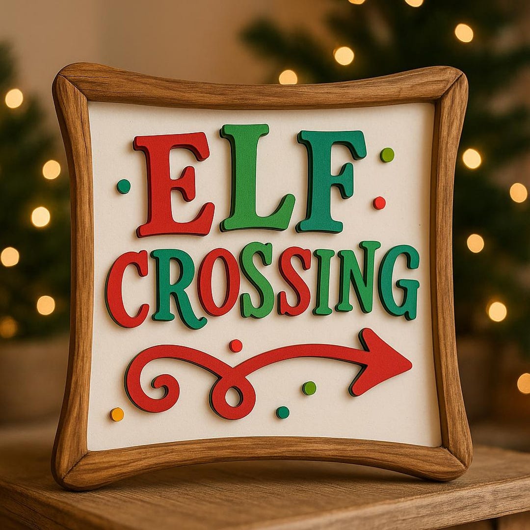 Elf Crossing Sign | Whimsical Christmas Decor | Layered Wood Holiday ...
