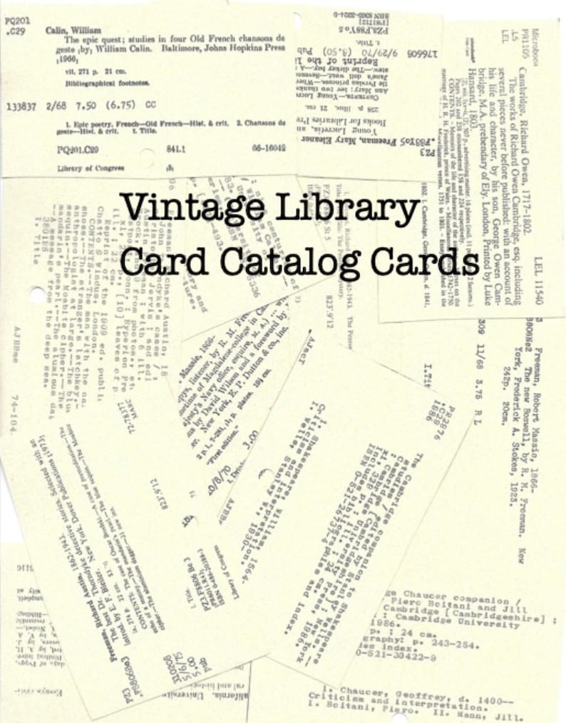 Vintage School Library Card Catalog Cards Ephemera Collage Sheet ...