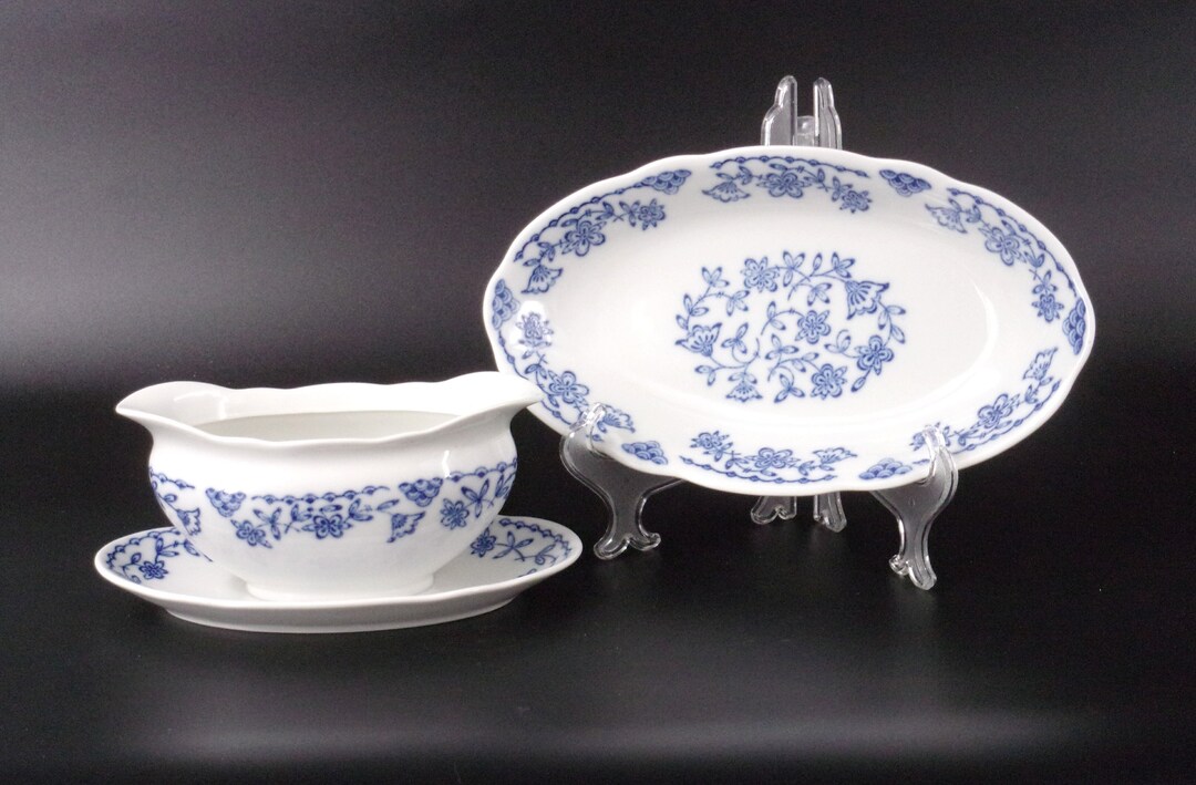 Colbalt Blue and White Gravy Boat and Relish Dish by Kalk, 1960's ...