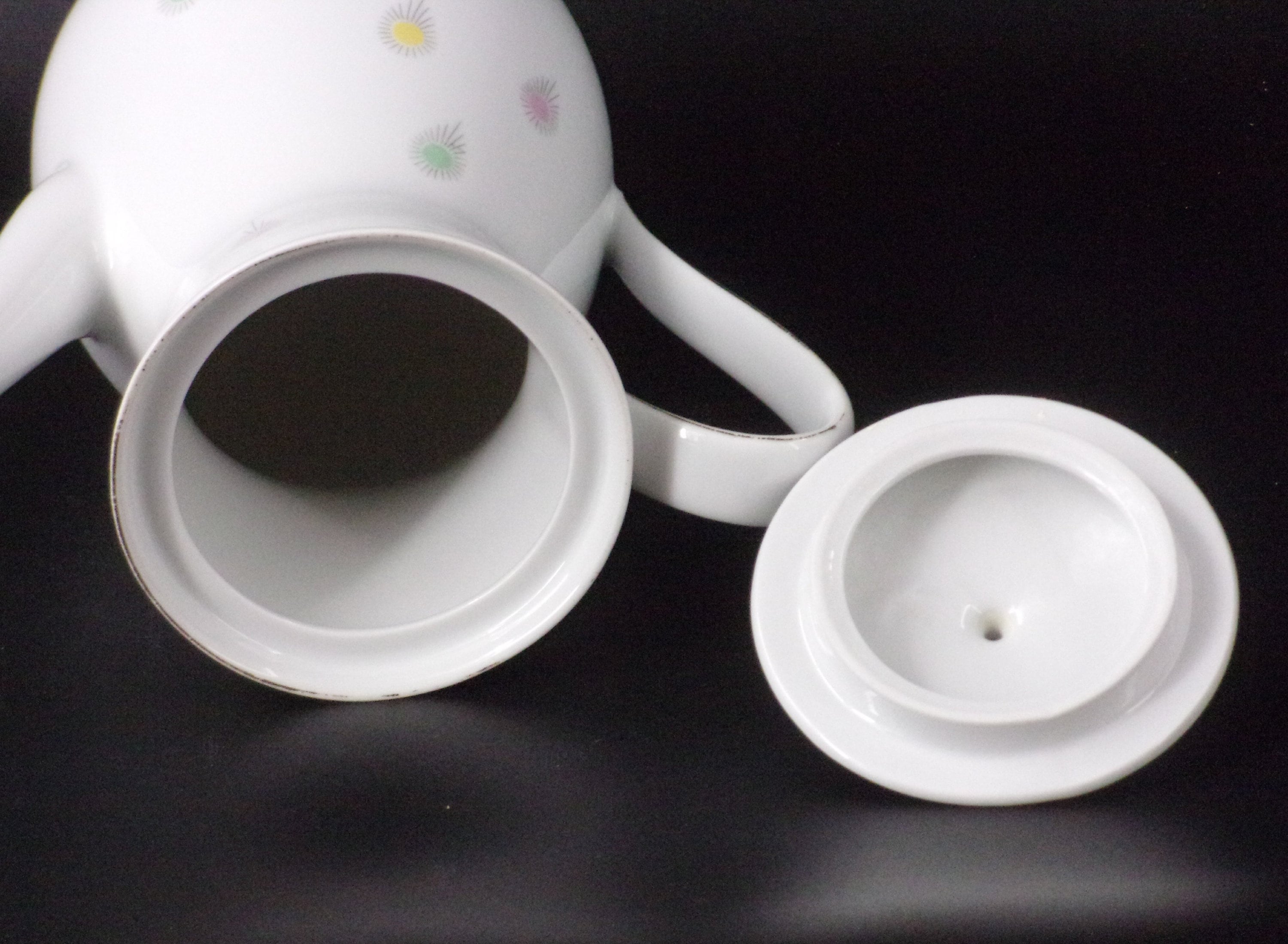 Mid Century Porcelain Coffee Pot, Colorful Shooting Dots, Made by ...