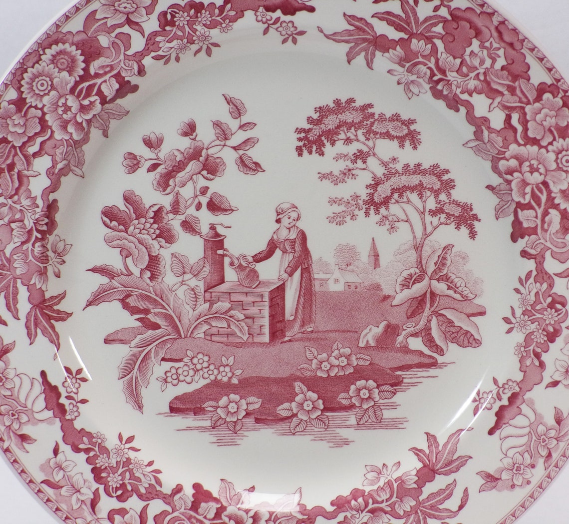 Spode Transferware Girl at Well Large Serving Plate Pink - Etsy