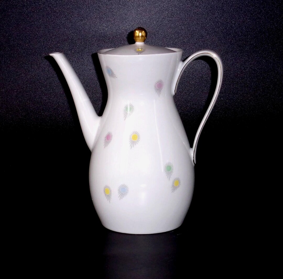 Mid Century Porcelain Coffee Pot, Colorful Shooting Dots, Made by ...