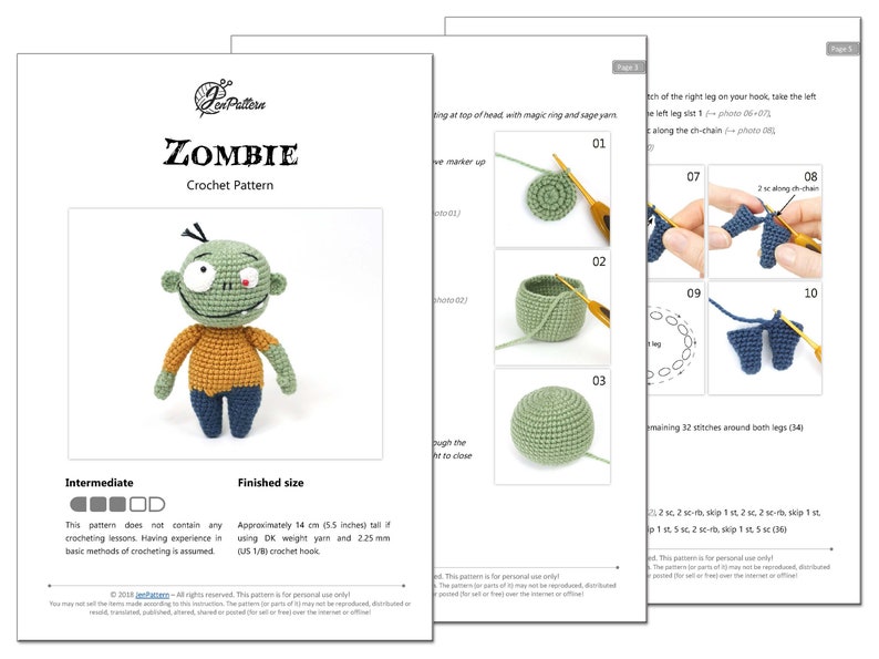 Zombie Crochet PATTERN, Halloween Amigurumi Spooky Doll Crochet ...