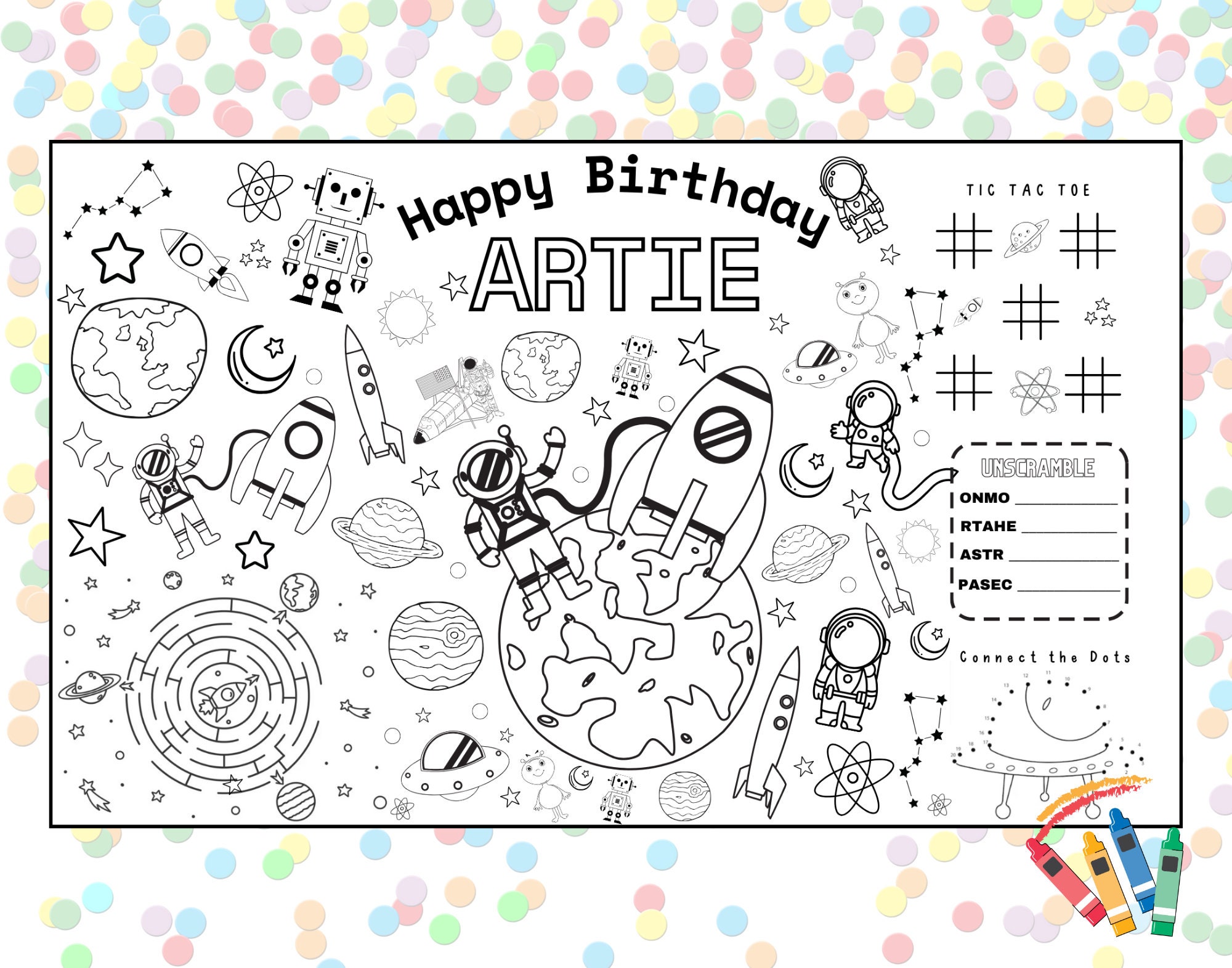 Space Birthday Placemat, Personalized, Digital File, Printable Activity ...