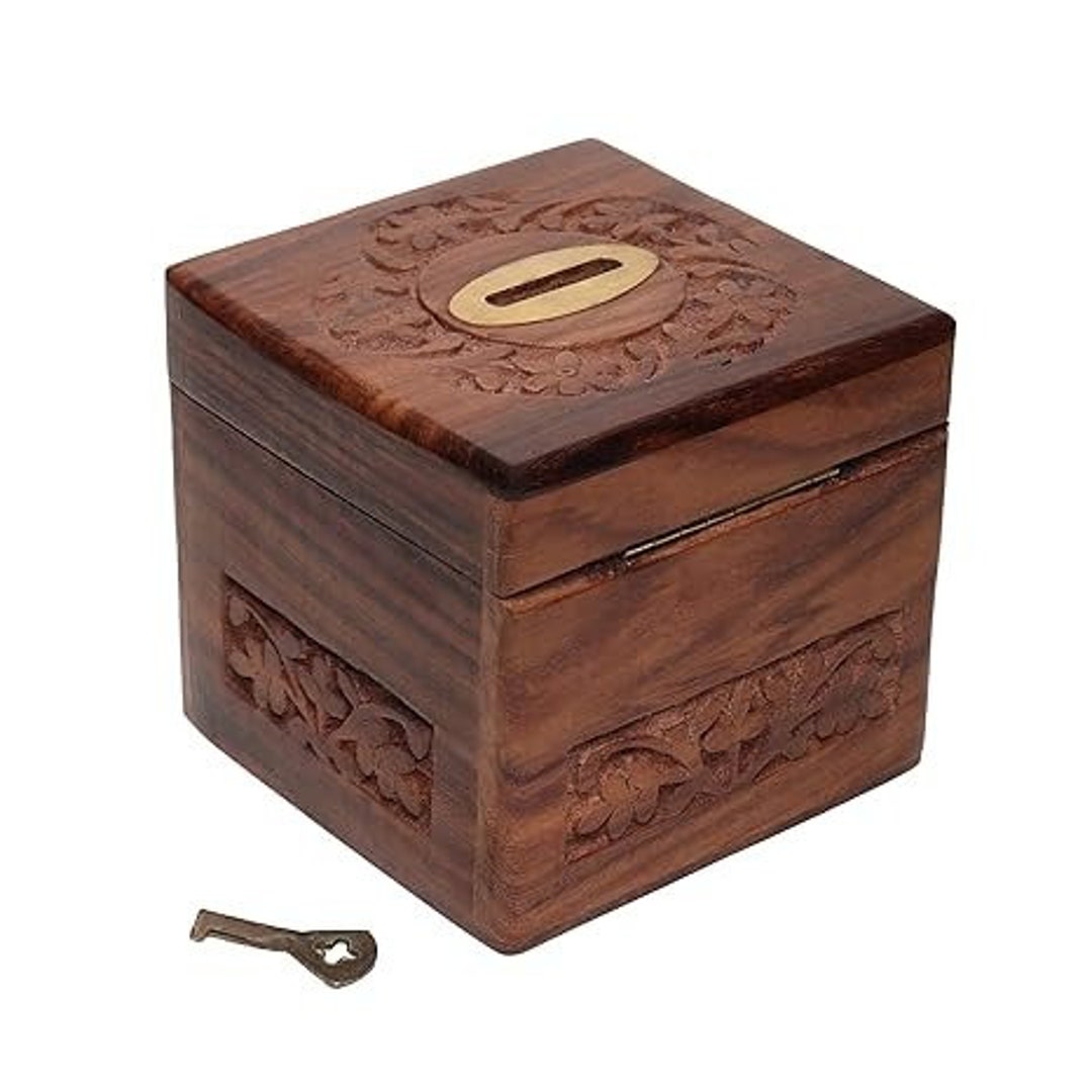 Piggy Bank Coin Storage 4 Carved Bank Wooden Coin Bank Coin Box Money ...