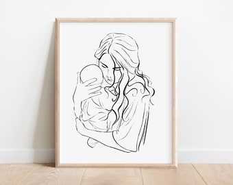Mother and Child Line Art - Etsy