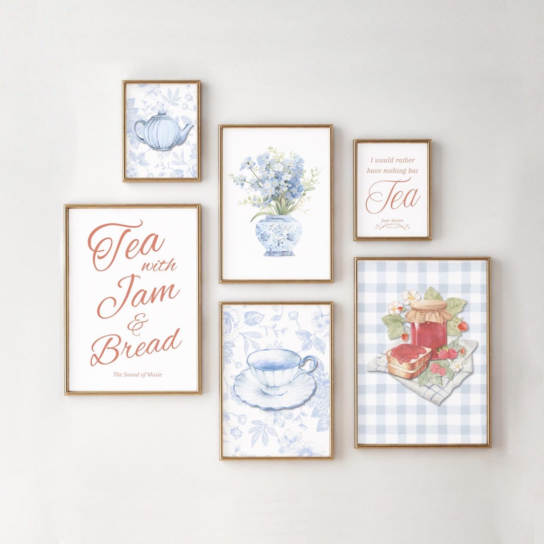 Floral Tea Wall Art Bundle 6 Piece Instant Download Kitchen Printable ...