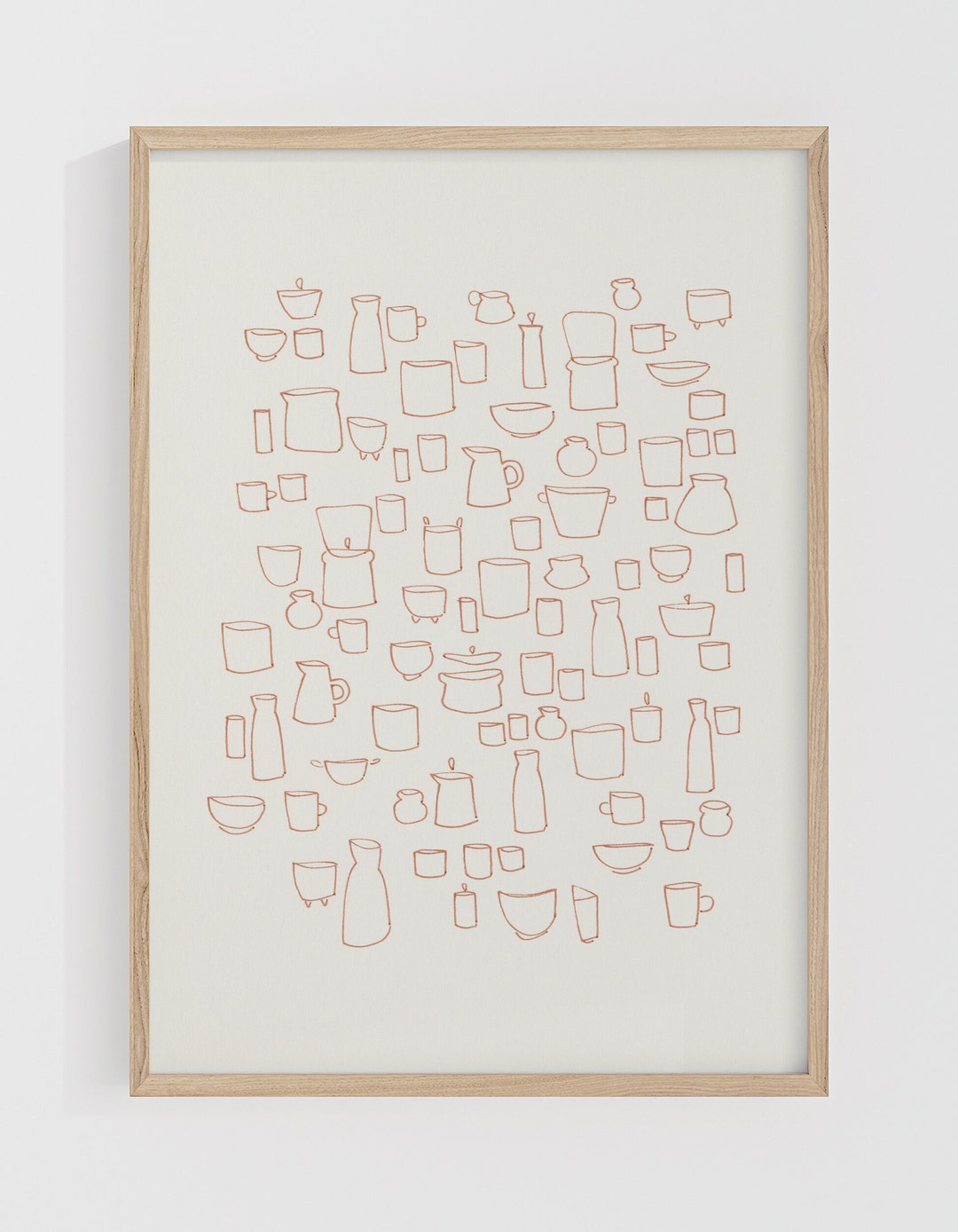 Print Ceramics Hand Drawn Wall Art Abstract Line Decor Pottery Ink and ...