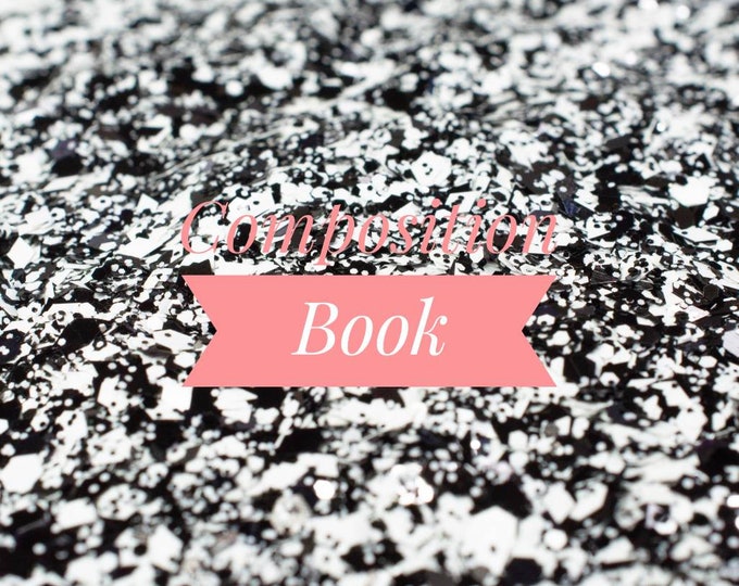 Black and White Glitter//composition Book//matte Glitter//solvent ...