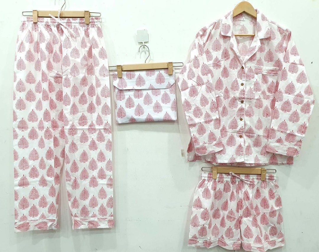 Conjunto de pijama de algodón indio con estampado de bloques de mano ...