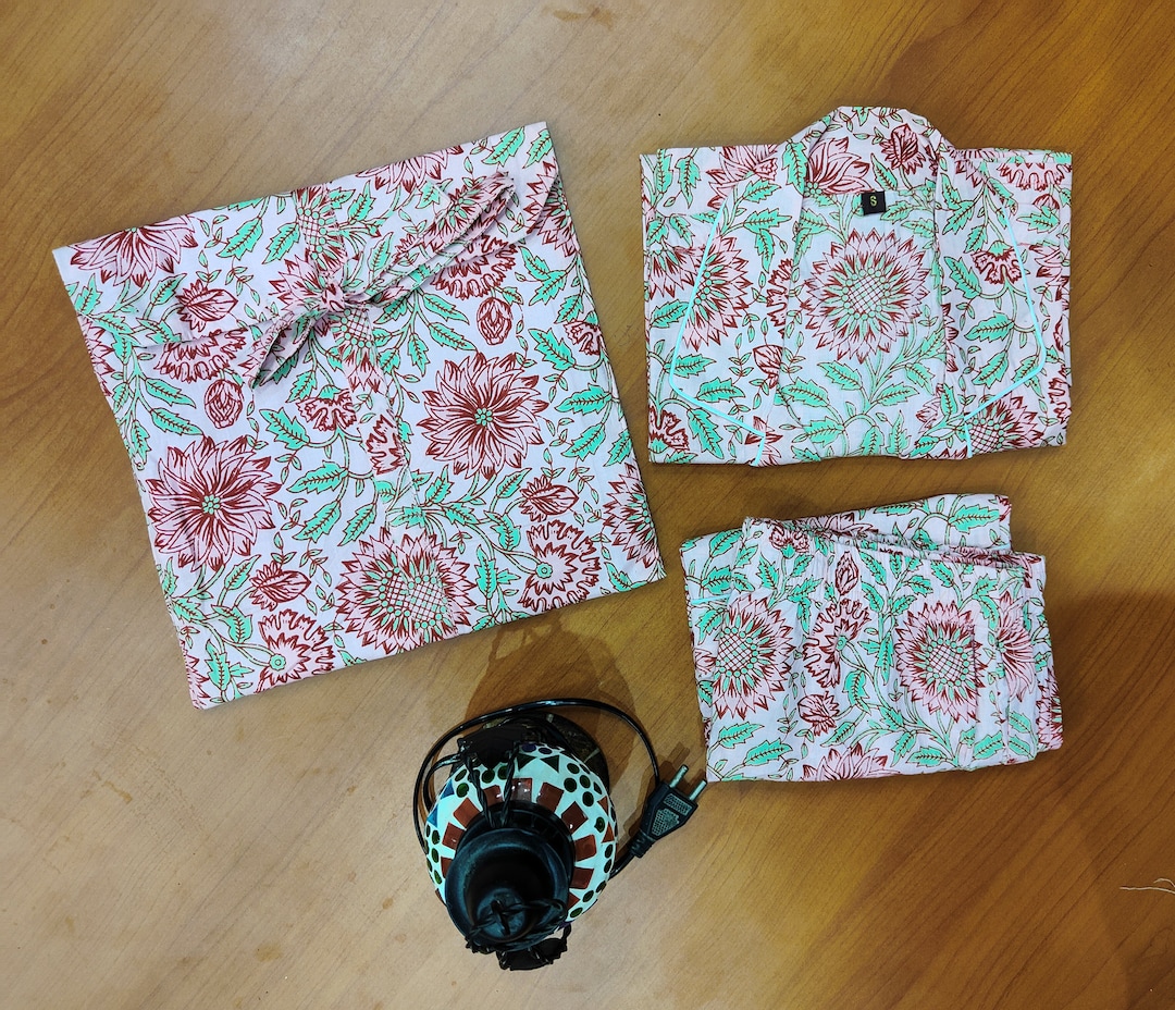 Floral Pink Pajama Set Womens Cotton Sleepwear Spring PJ Set Bridal ...