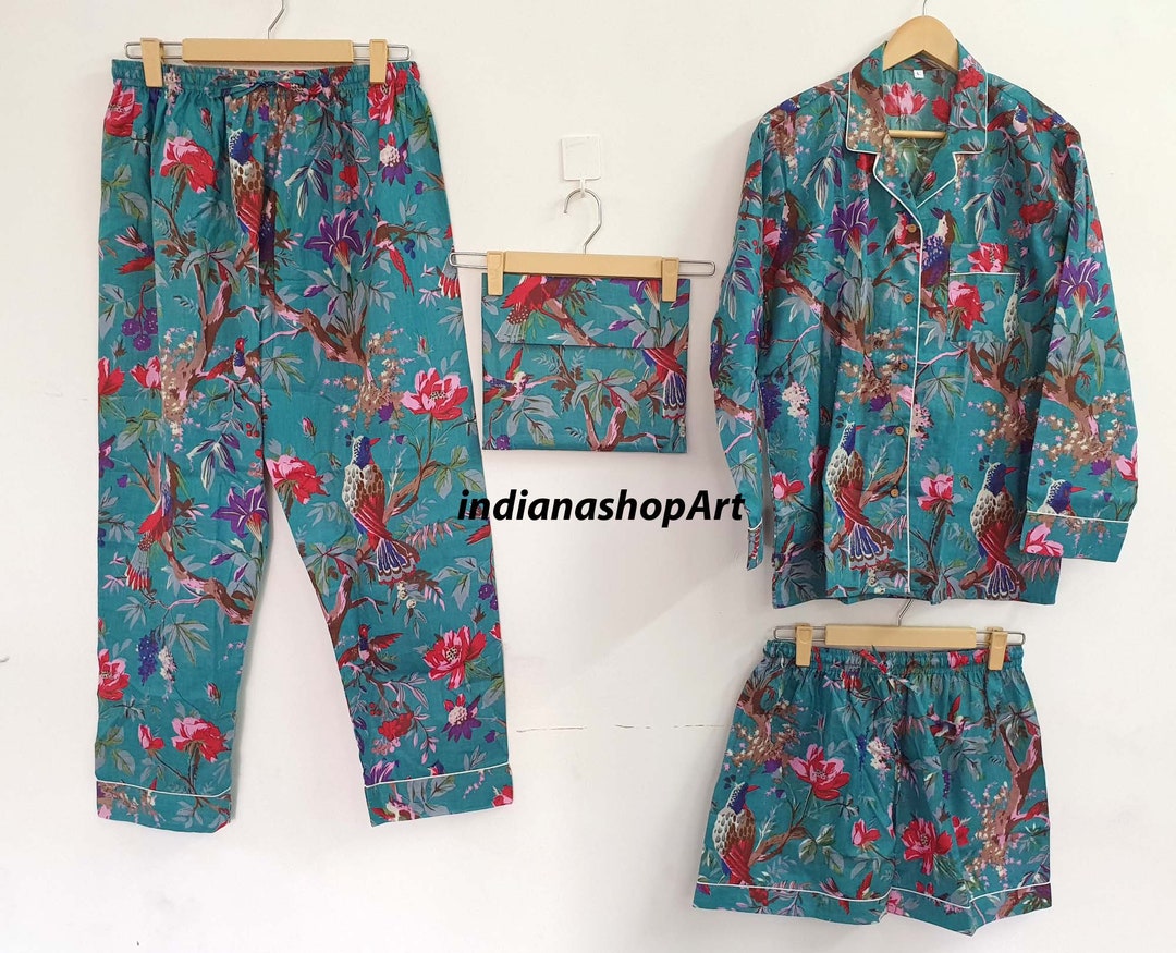 Indian Hand Block Print Cotton Pajamas Set 100% Cotton Light Ultra-soft ...