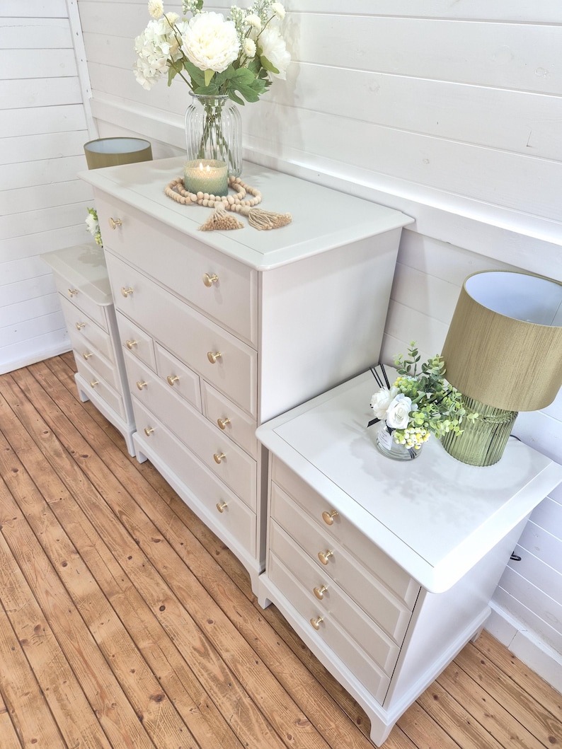 Stag Minstrel 3pcs Set , Tallboy Chest of Drawers & 2 X Large Bedside ...