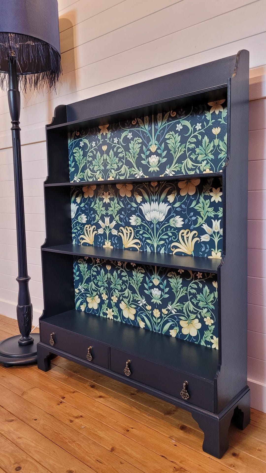 Vintage Waterfall Bookcase Finished in Midnight Blue , Rare Bevan ...
