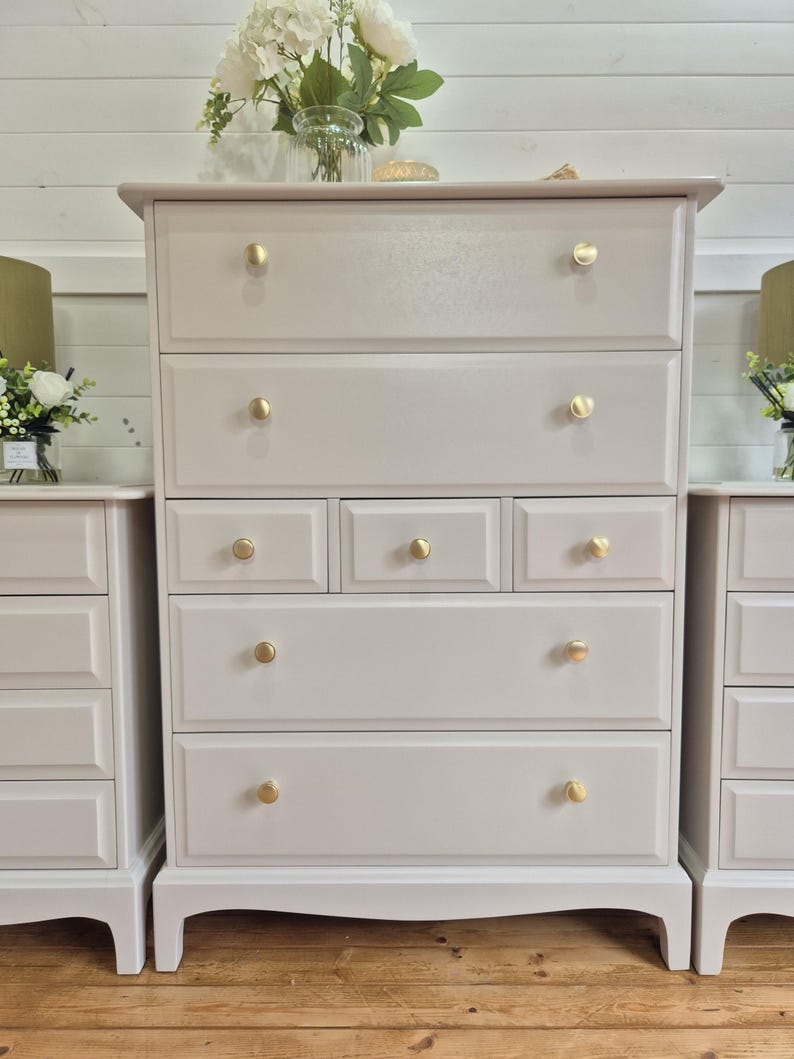 Stag Minstrel 3pcs Set , Tallboy Chest of Drawers & 2 X Large Bedside ...
