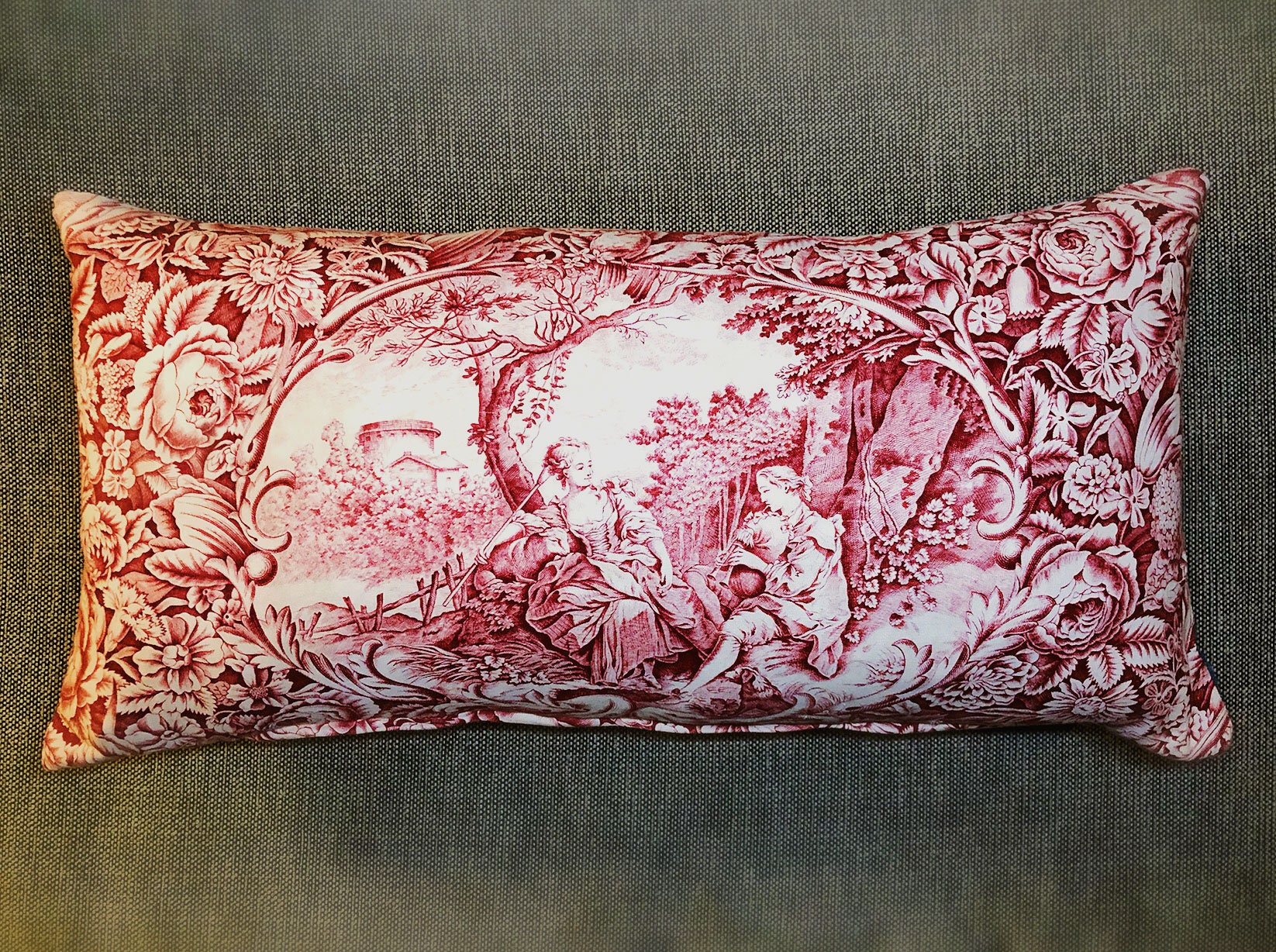 RESERVED French Fabric Pillow, 1800s Romantic Scene, Courtship, Antique ...