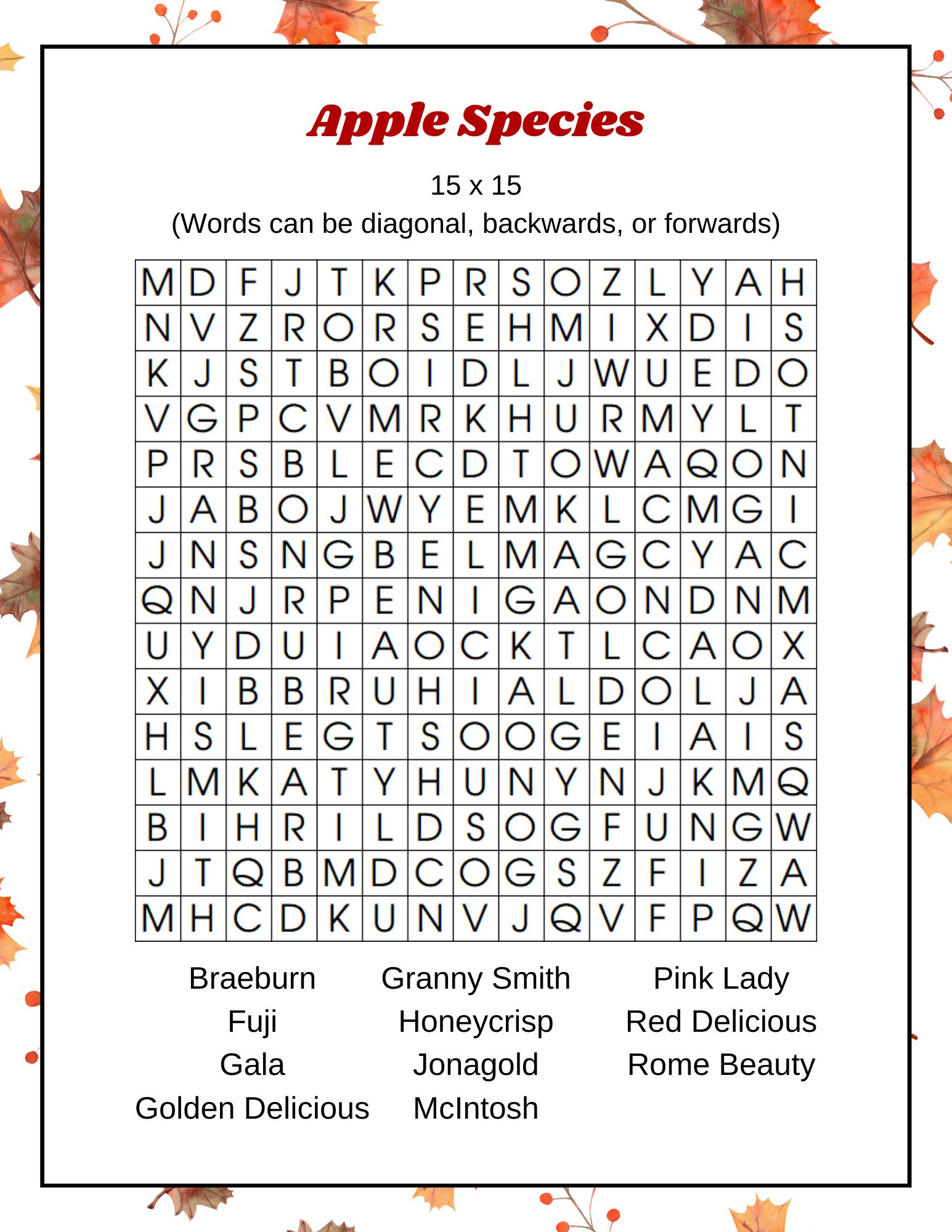 Cozy Autumn Word Search - Etsy