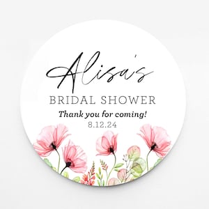 Bridal Shower Favor Stickers - Pink Flowers - Pink Floral and Black ...