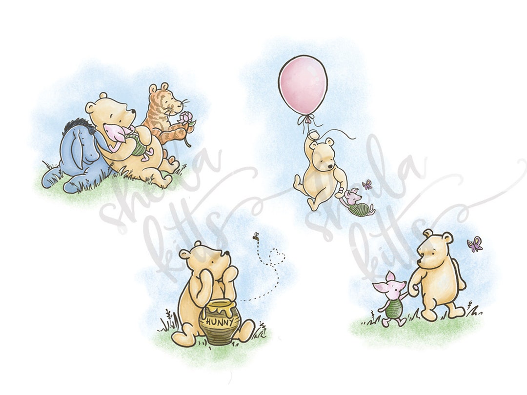 Classic Winnie the Pooh PNG - Winnie the Pooh Artwork - Set of 4 - Pooh ...