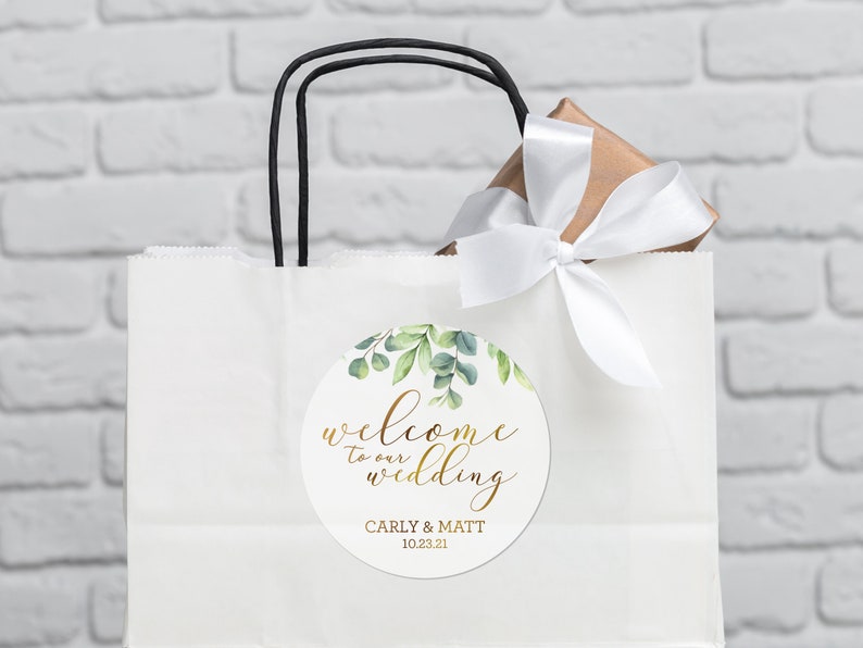 Wedding Welcome Bag Sticker - Eucalyptus Leaves Greenery - Welcome Bag ...