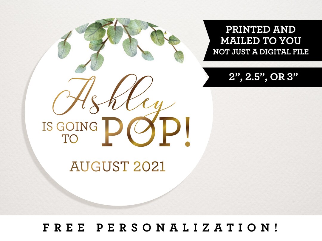Going to Pop Shower Favor Stickers - Favor Labels - Eucalyptus Leaves ...