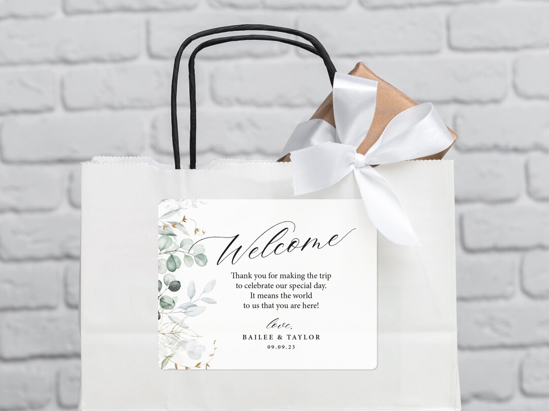 Wedding Welcome Bag Sticker - Greenery Eucalyptus Leaves - Welcome Bag ...