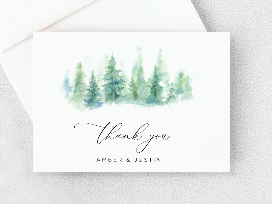 Thank You Card - Forest Thank You Card - Personalized Folded Thank You ...