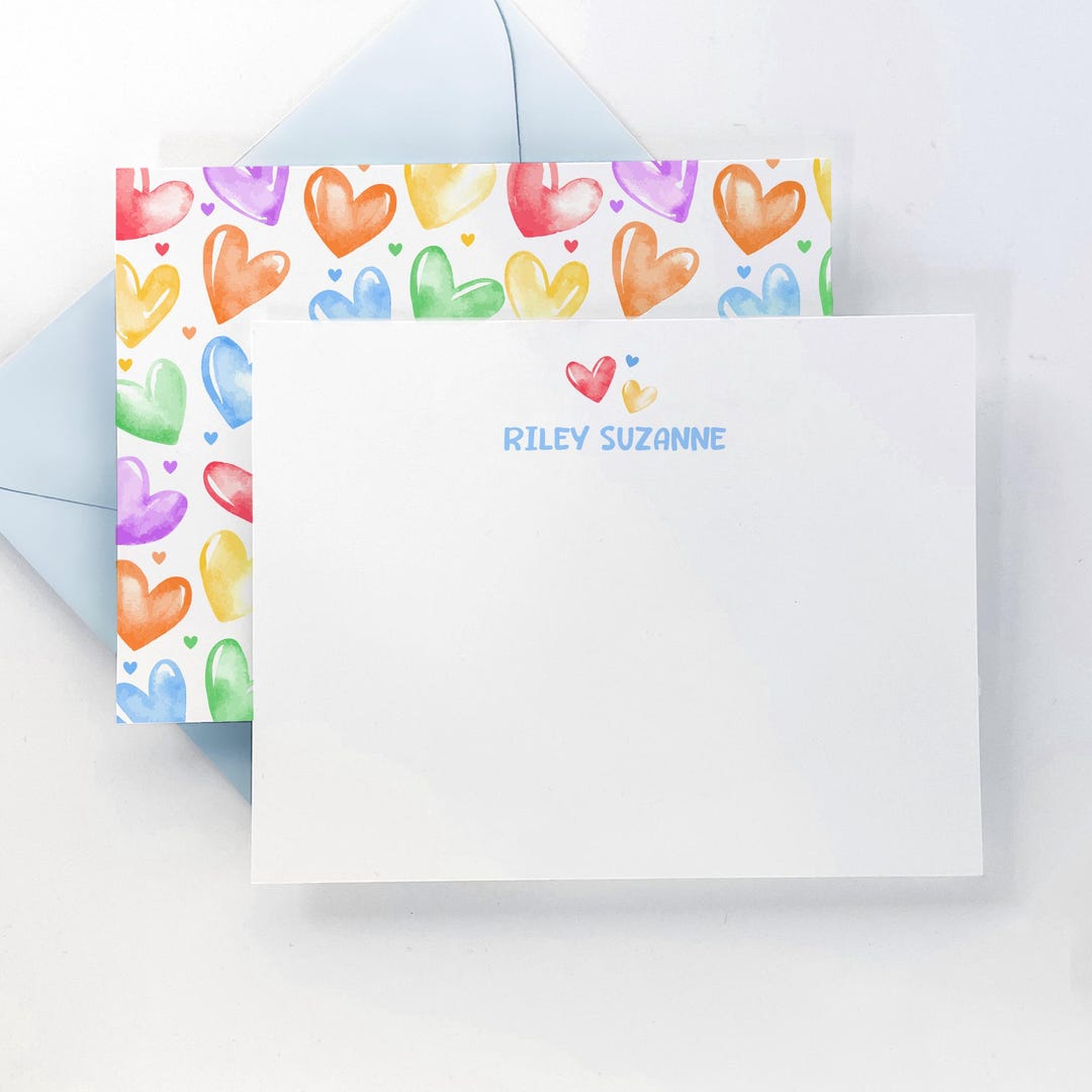 Personalized Stationery Set - Rainbow Heart Note Card Set for Girl ...