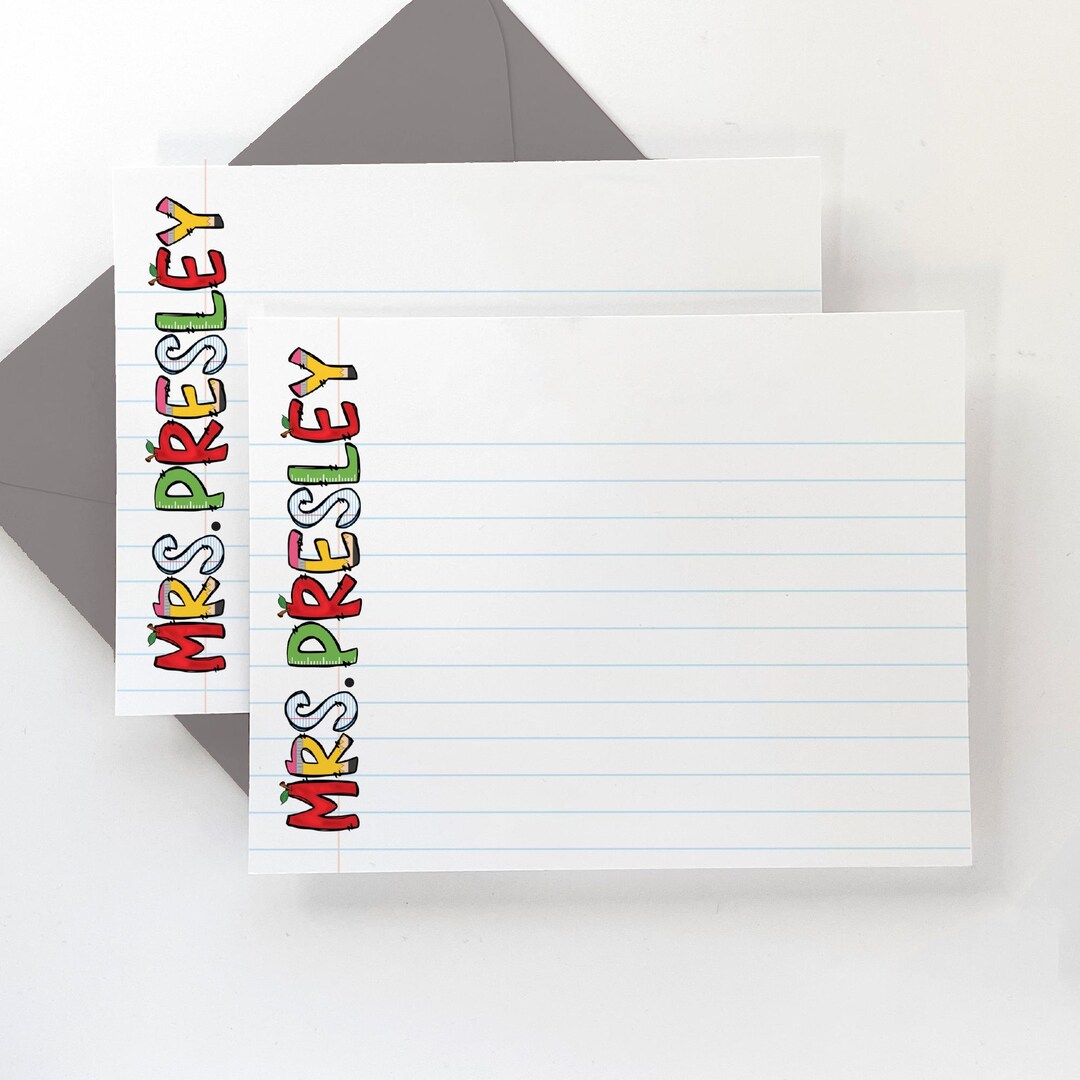 Stationery for Teacher - Personalized School Note Card Set - Cute ...