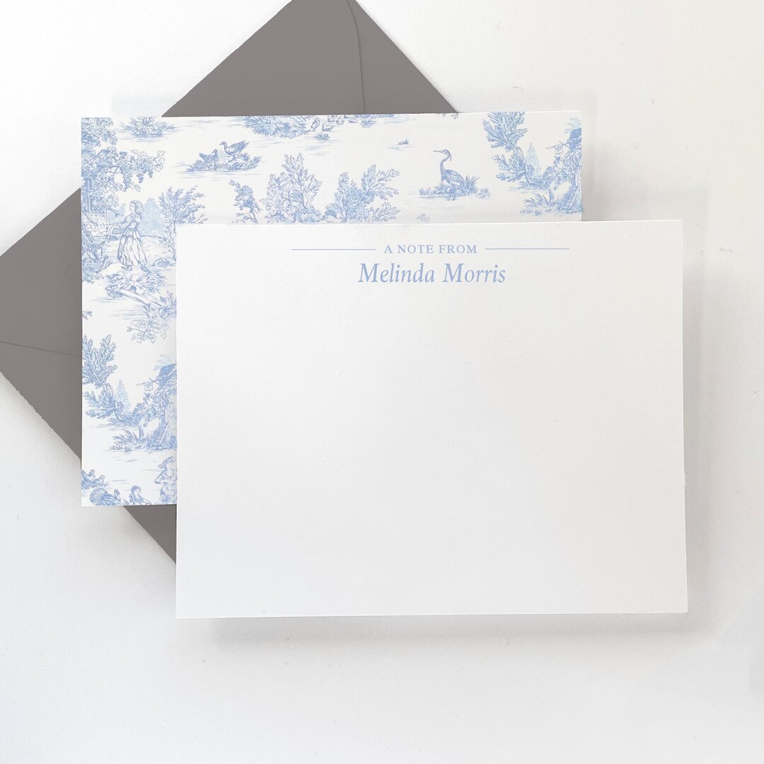 Personalized Stationery Set - Toile Note Card Set - Light Blue Toile ...