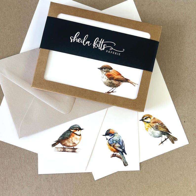 Bird Notecards - Set of 12 Watercolor Bird Folded Cards With Envelopes ...