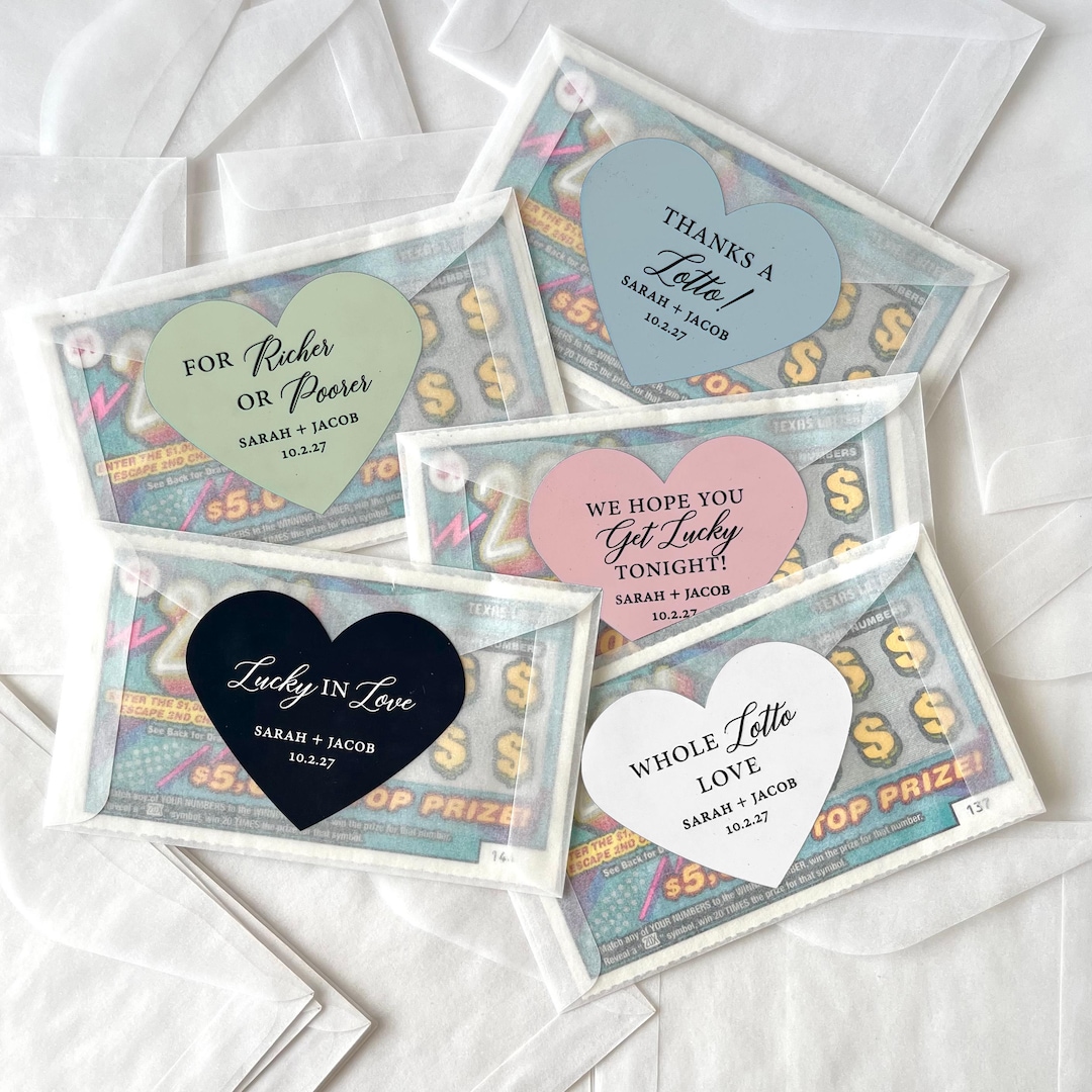 Lottery Ticket Favor - Lottery Wedding Favor - Stickers Plus Envelope ...