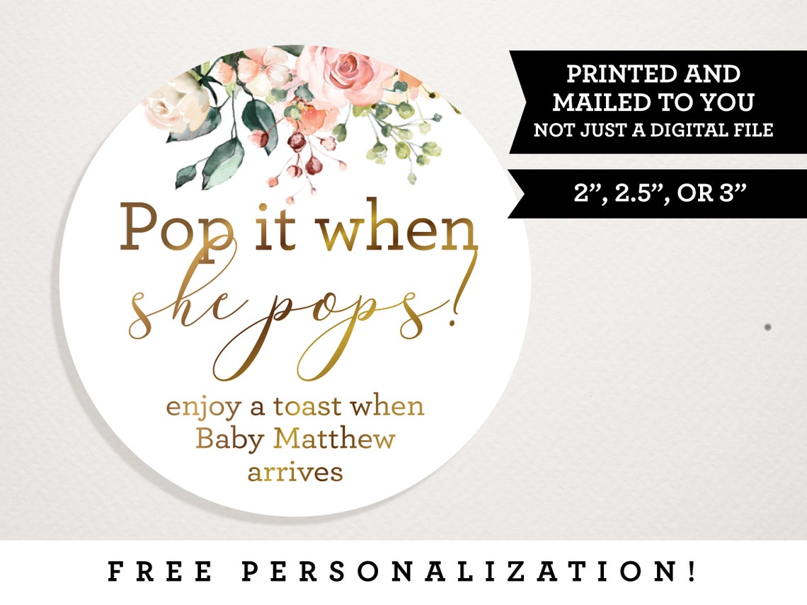 Pop It When She Pops Shower Favor Stickers - Baby Shower Favor - Faux ...