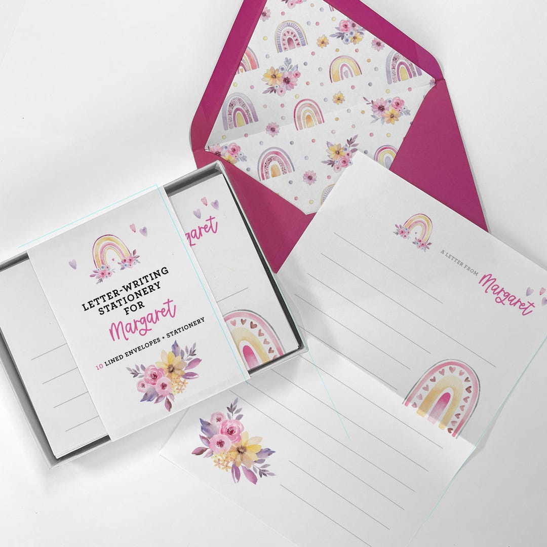 Kids Stationery Set - Kids Letter Writing Kit - Personalized Rainbow ...