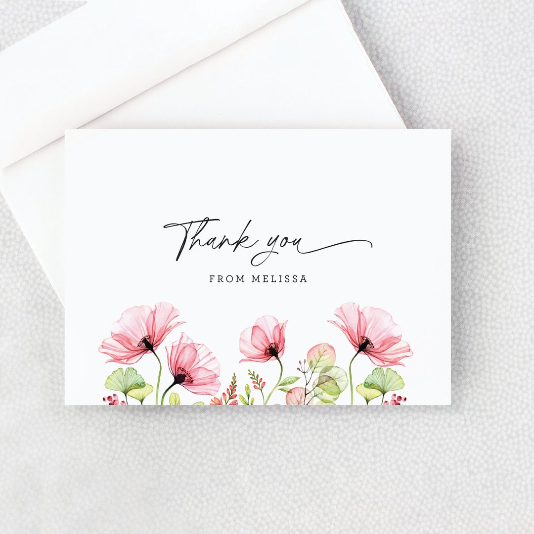 Thank You Card From the Future Mrs. Pink Flowers Folded Thank You Note ...