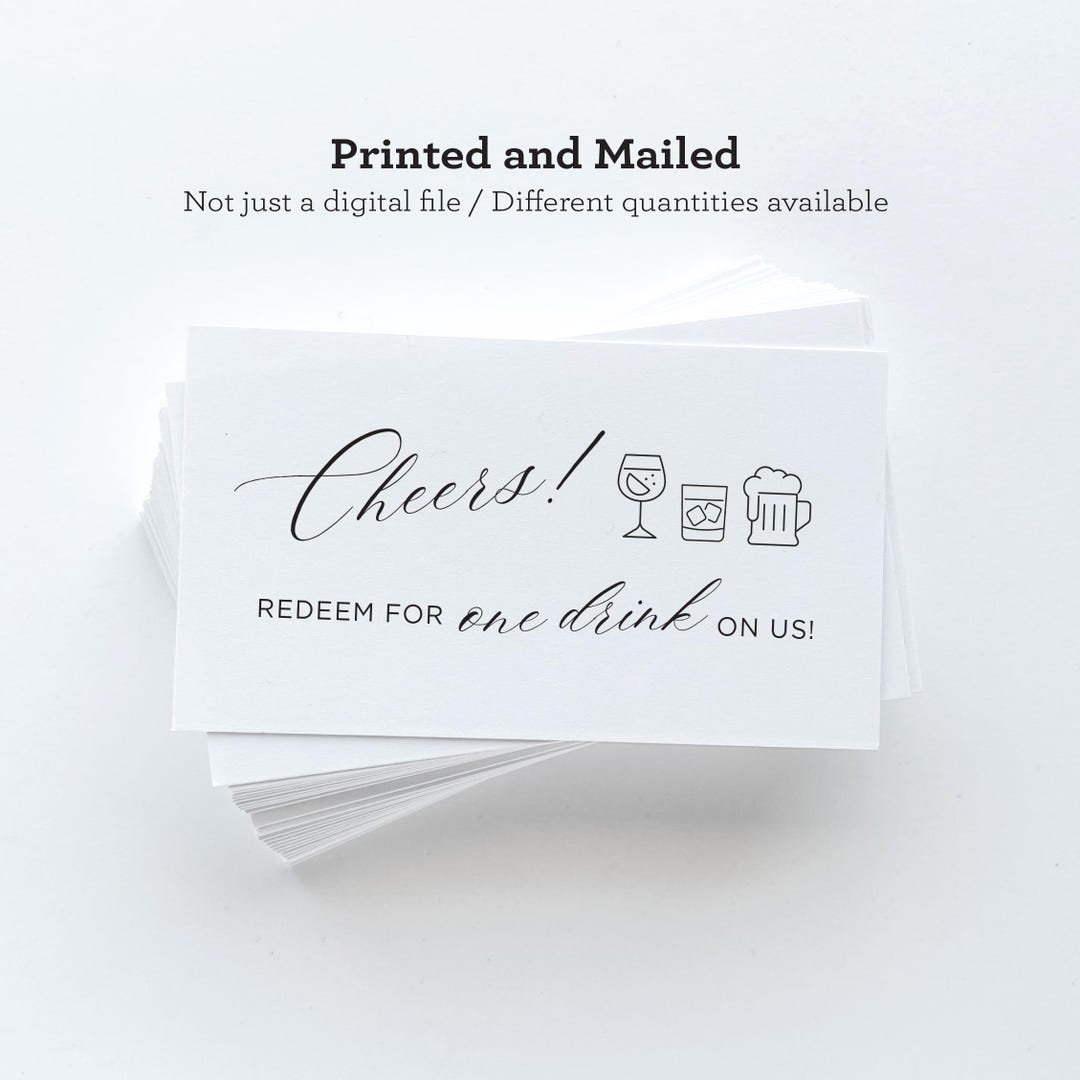 Drink Ticket - Cheers, Redeem for One Drink on Us - Wedding Free Drink ...