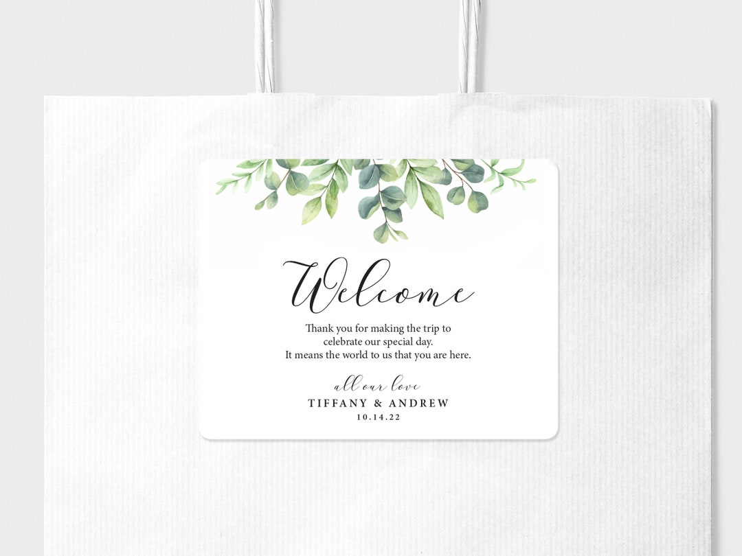 Wedding Welcome Bag Sticker - Greenery Eucalyptus Leaves - Welcome Bag ...