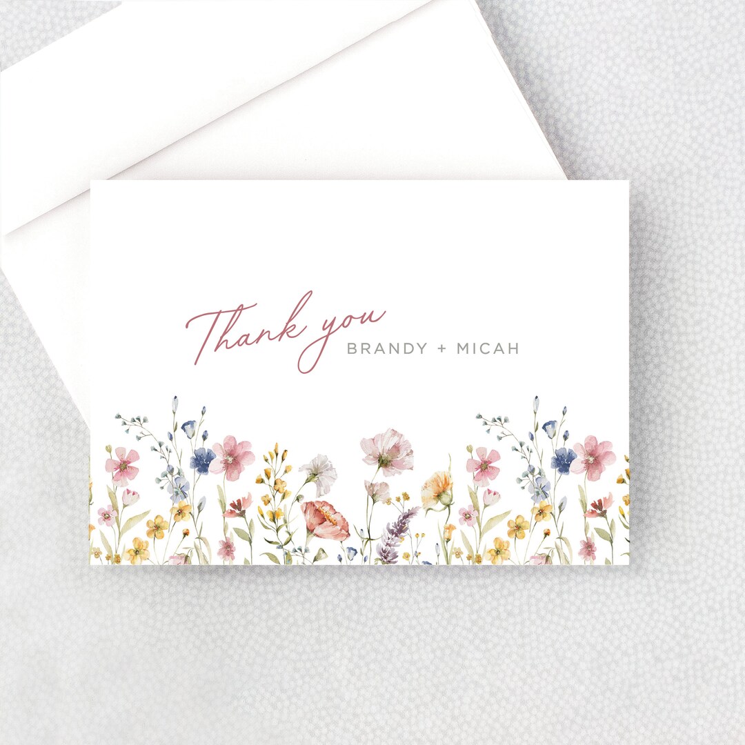 Thank You Card - Wildflowers - Folded Thank You Note - Blank Inside ...