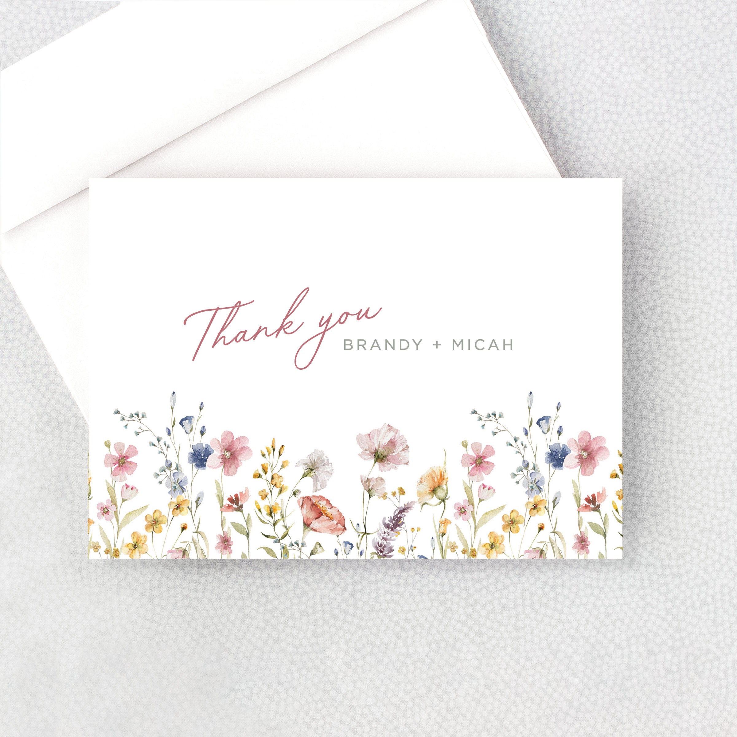 Thank You Card - Wildflowers - Folded Thank You Note - Blank Inside ...