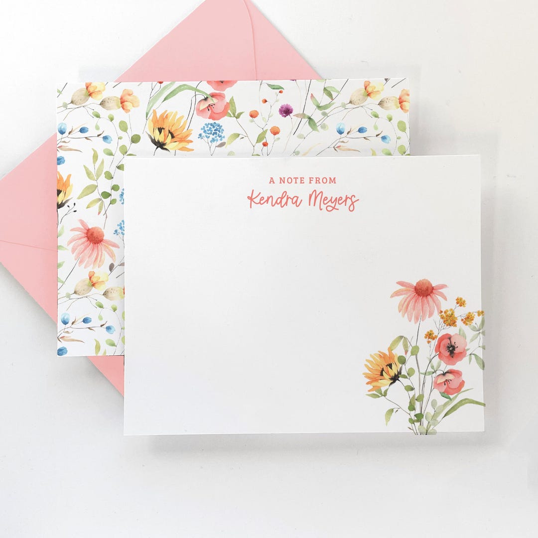 Personalized Stationery Set - Floral Note Card Set - Wildflower Flat ...