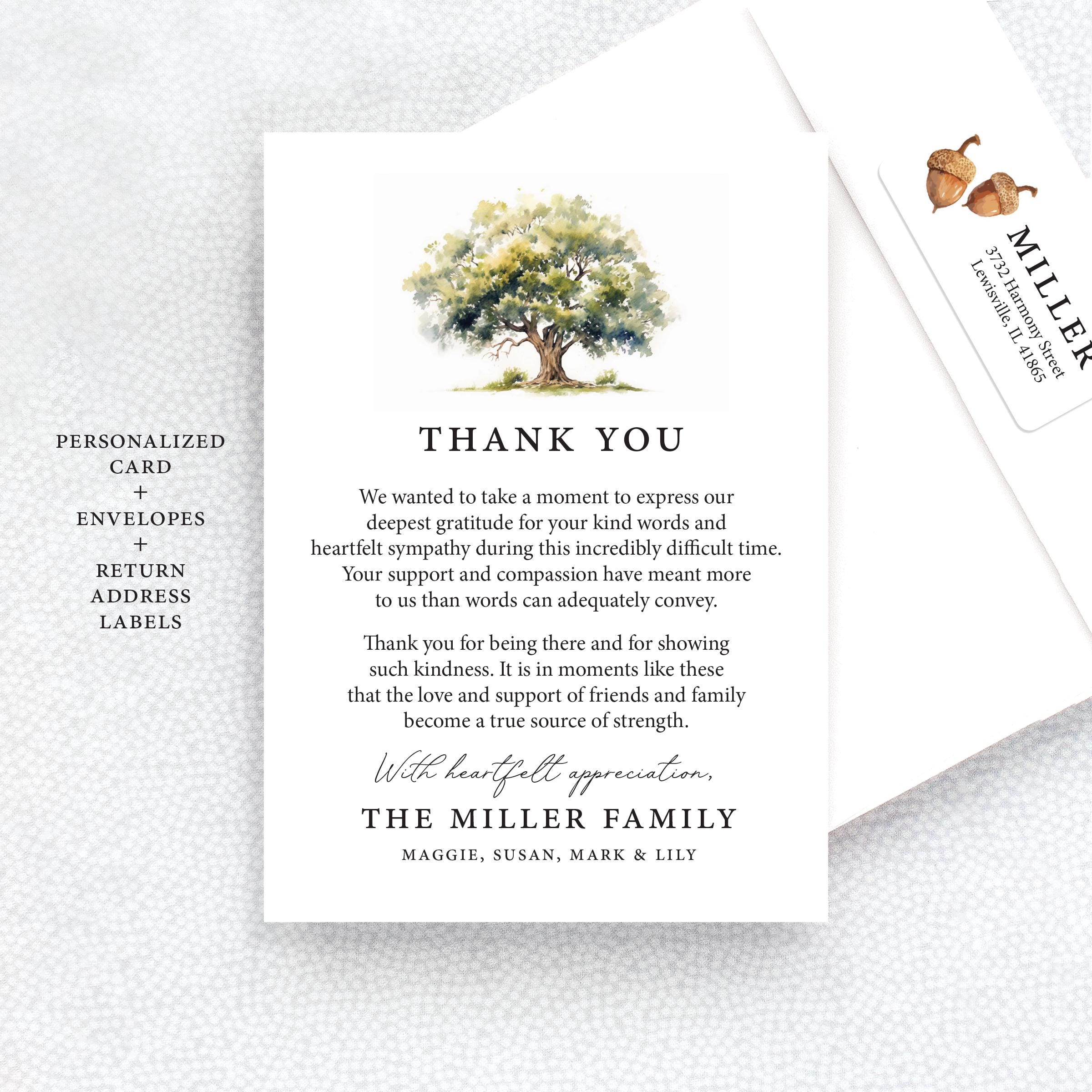 Sympathy Thank You Card With Oak Tree - Personalized Flat Funeral Thank ...