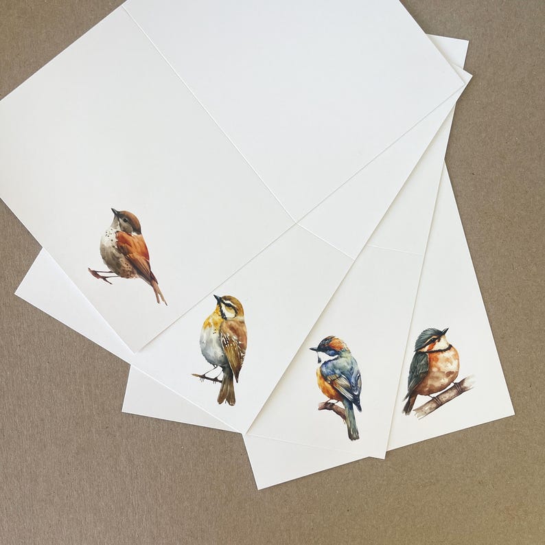 Bird Notecards - Set of 12 Watercolor Bird Folded Cards With Envelopes ...
