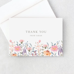 Thank You Card - Wildflowers - Folded Thank You Note - Blank Inside ...