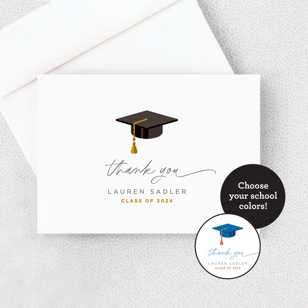 Graduate Thank You Card Personalized Folded Graduation Thank You Card ...