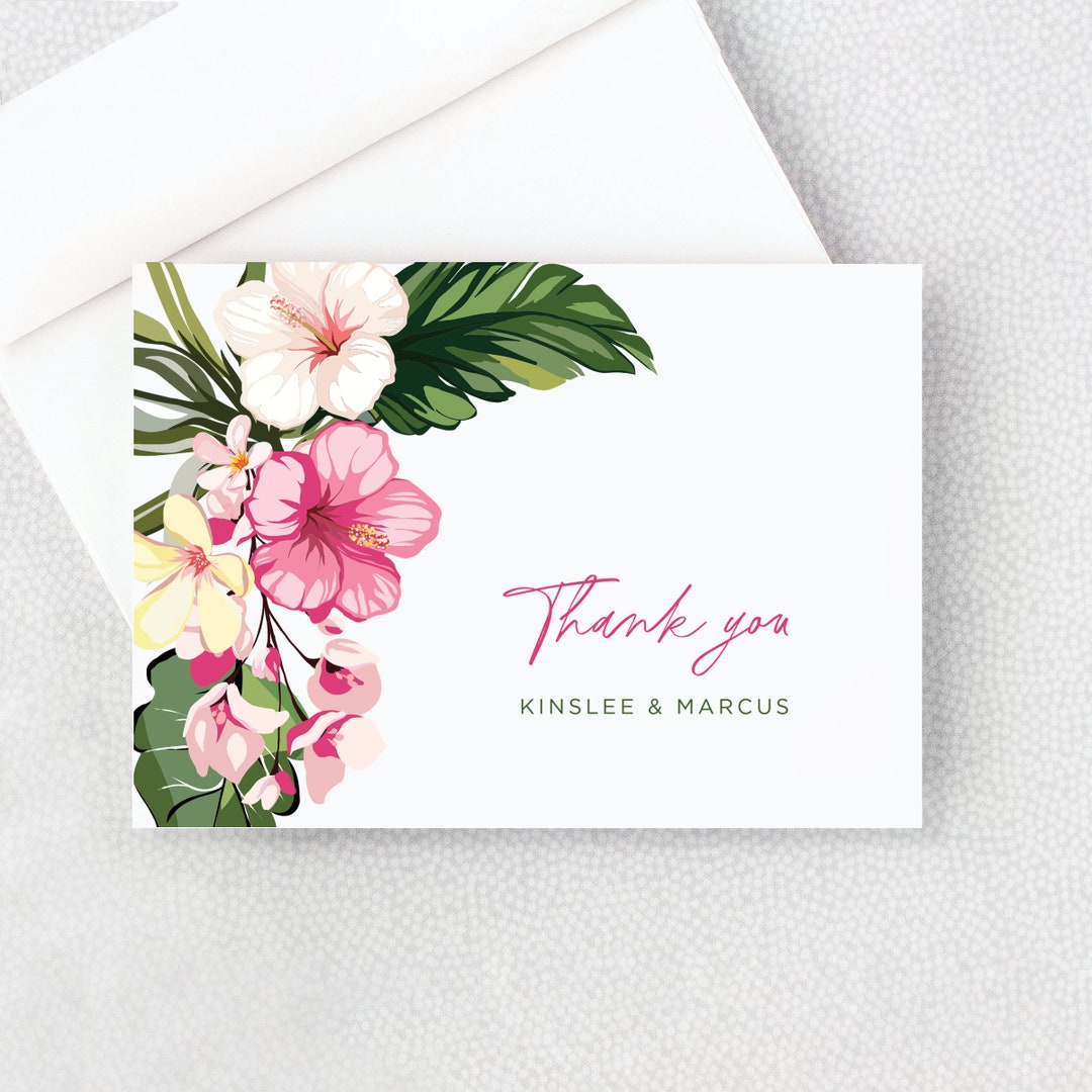 Tropical Thank You Card - Destination Wedding Thank You Card ...