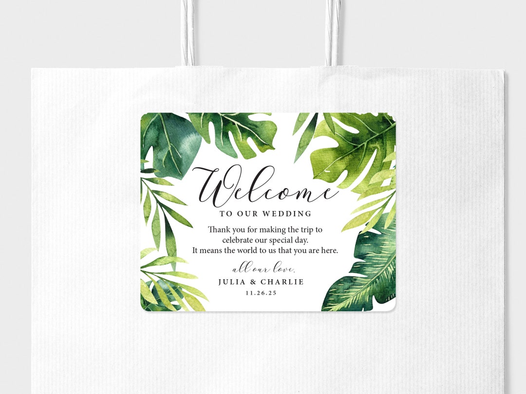 Destination Wedding Welcome Bag Sticker - Tropical Welcome Bag for ...